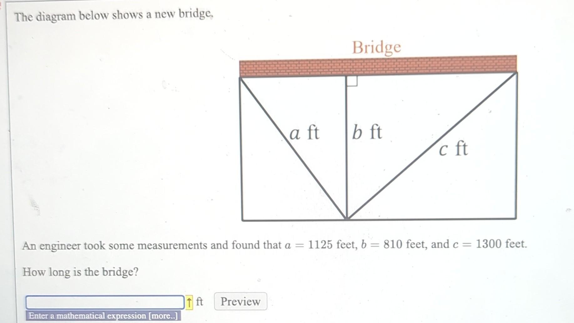 Solved The diagram below shows a new bridge. a ft Bridge b | Chegg.com