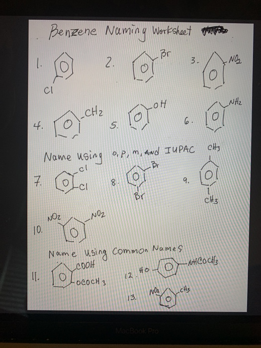 Solved Benzene Naming Worksheet Br 1. 2. 3. Ney 0 СІ .OH | Chegg.com