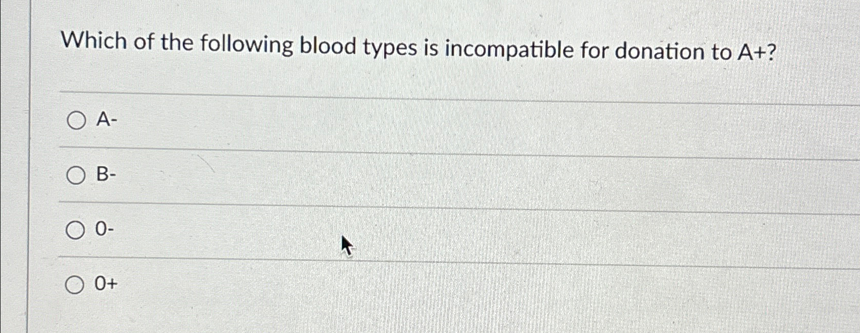 Solved Which of the following blood types is incompatible | Chegg.com