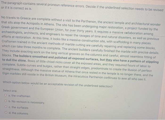 Solved The paragraph contains several pronoun reference | Chegg.com