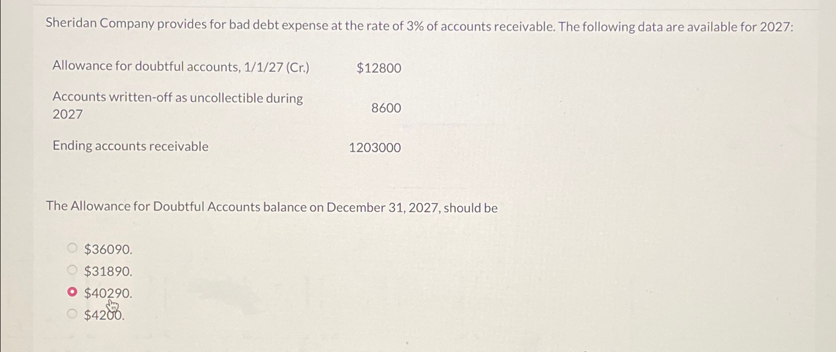 Solved Sheridan Company provides for bad debt expense at the | Chegg.com