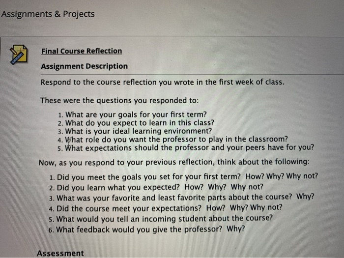 Solved Assignments & Projects Final Course Reflection | Chegg.com