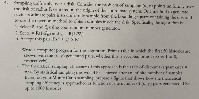 Solved 4. Sampling uniformly over a disk. Consider the | Chegg.com