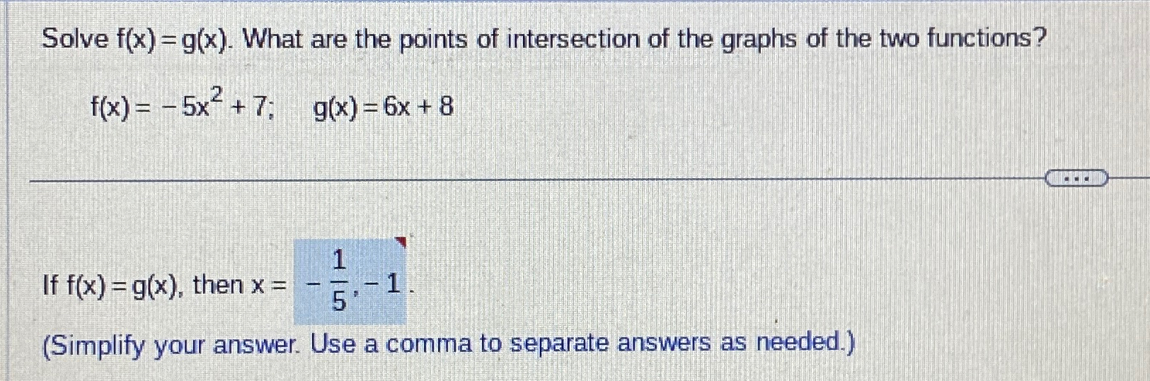 Solved Solve f(x)=g(x). ﻿What are the points of intersection | Chegg.com