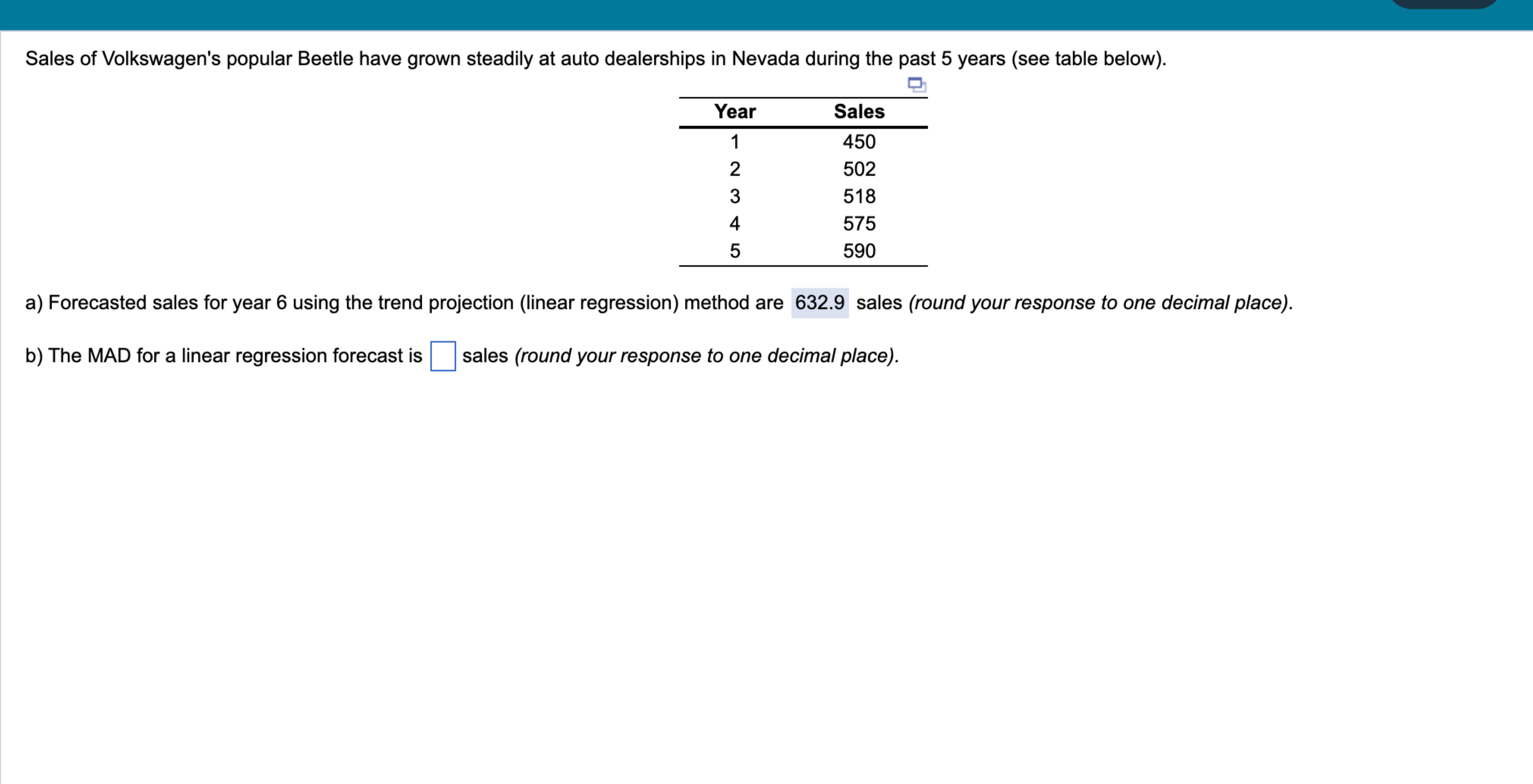 Solved Sales of Volkswagen's popular Beetle have grown | Chegg.com