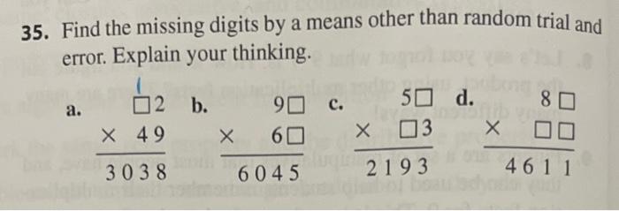 Solved 35. Find the missing digits by a means other than | Chegg.com