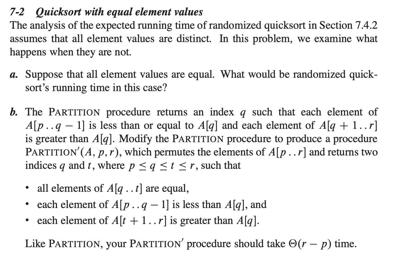 Solved Problem 7 2 Page 186 on Quicksort With Equal