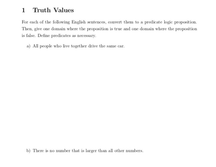 Solved 1 Truth Values For each of the following English | Chegg.com