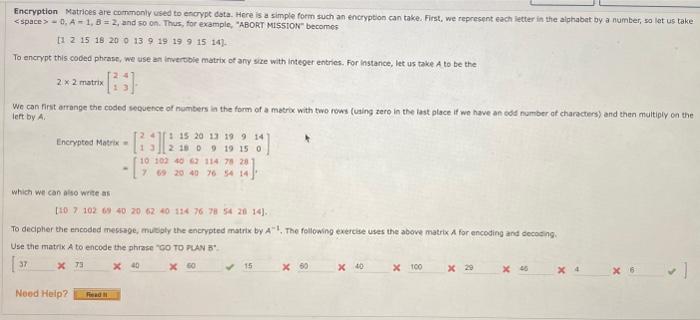 Solved Encryption Matrices are commonly used to encrypt | Chegg.com