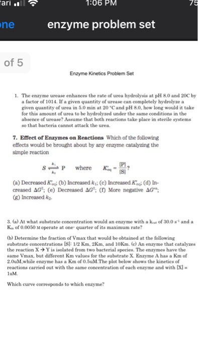 ari 1:06 PM ne enzyme problem set of 5 Enzyme | Chegg.com