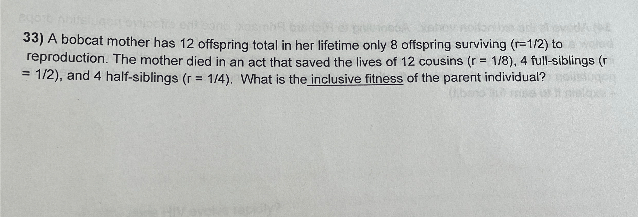 Solved A bobcat mother has 12 ﻿offspring total in her | Chegg.com