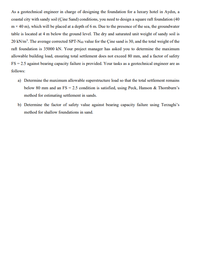 Solved As a geotechnical engineer in charge of designing the | Chegg.com