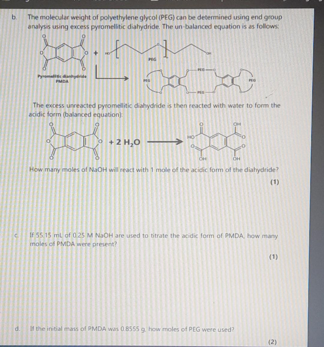 Solved b. The molecular weight of polyethylene glycol (PEG) | Chegg.com