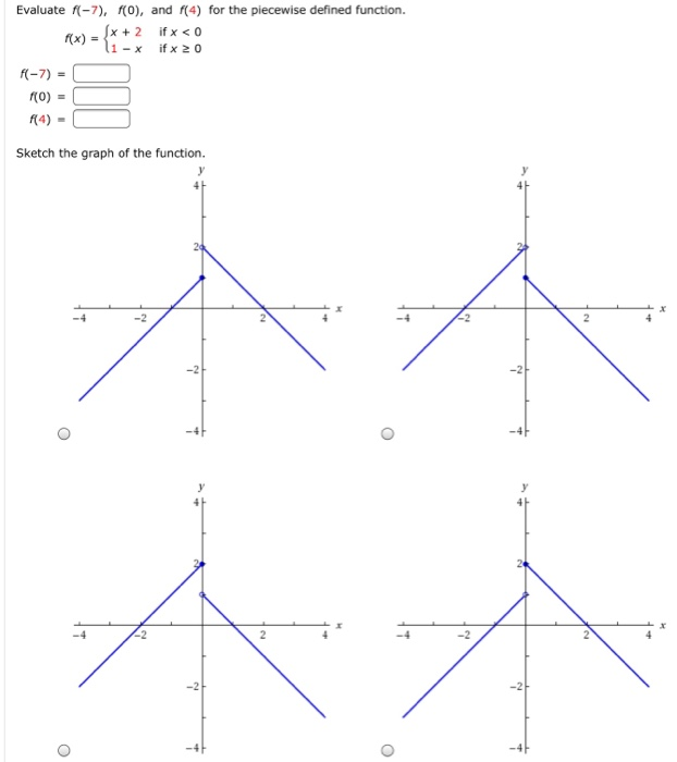 Solved 11-X Evaluate f(-7), f), and f(4) for the piecewise | Chegg.com