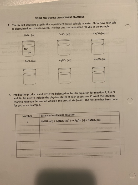 Solved SINGLE AND DOUBLE DISPLACEMENT REACTIONS ANALYSIS 1. | Chegg.com