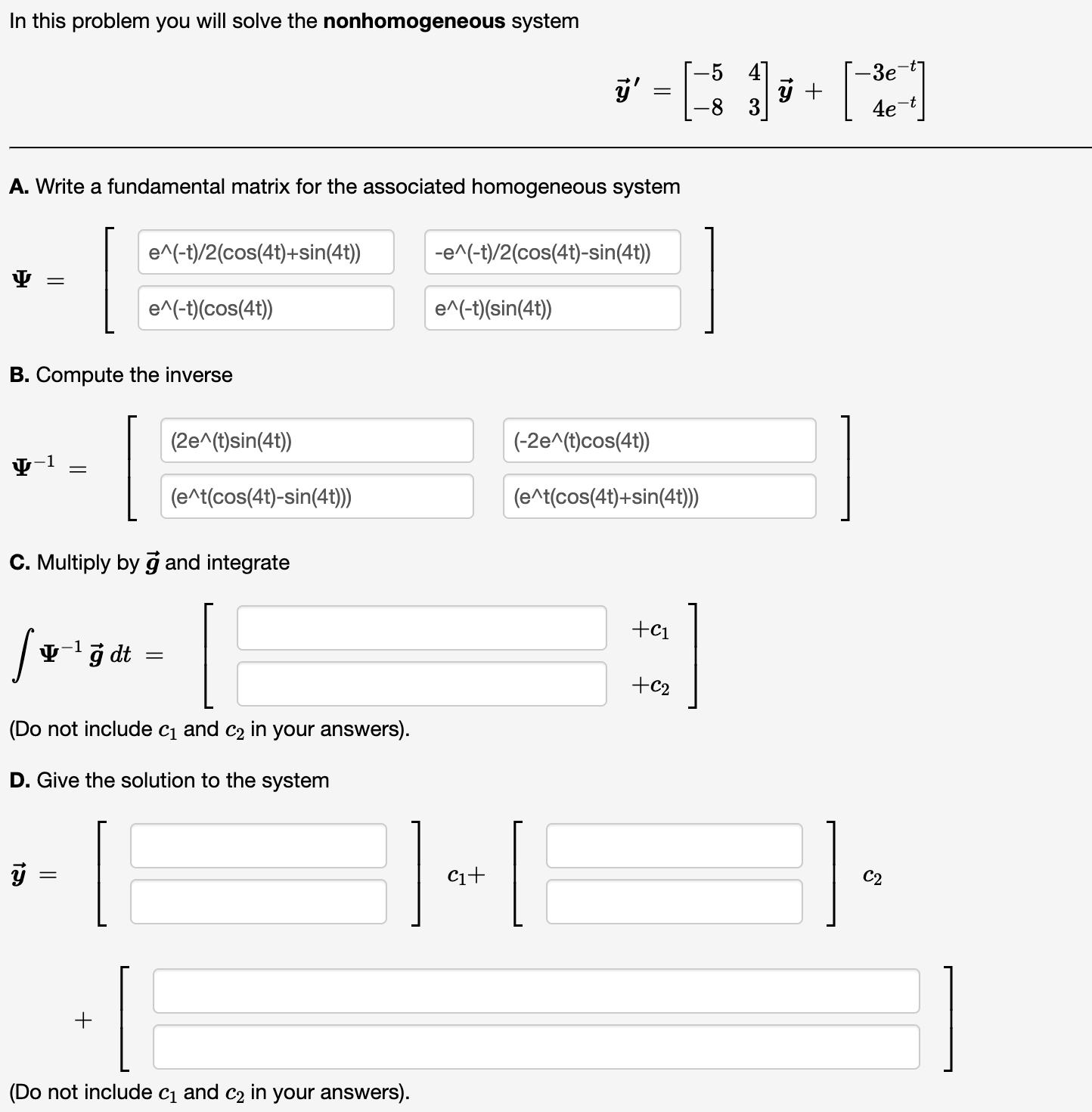 Solved A. ﻿Write a fundamental matrix for the associated | Chegg.com