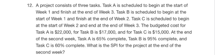 Solved 12. A project consists of three tasks. Task A is | Chegg.com