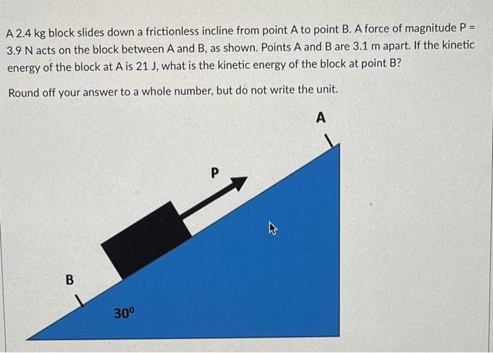 Solved A 2.4 kg block slides down a frictionless incline | Chegg.com