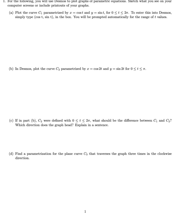 Solved 1. For the following, you will use Desmos to plot | Chegg.com