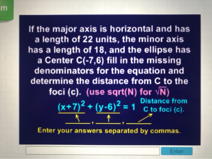 Solved m If the major axis is horizontal and has a length of | Chegg.com