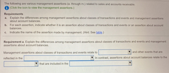Solved The following are various management assertions (a | Chegg.com