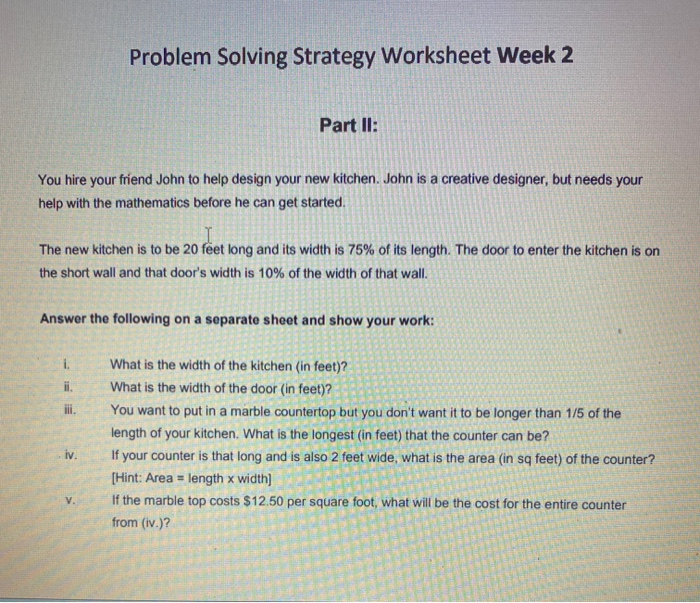 Solved Problem Solving Strategy Worksheet Week 2 Part II: | Chegg.com
