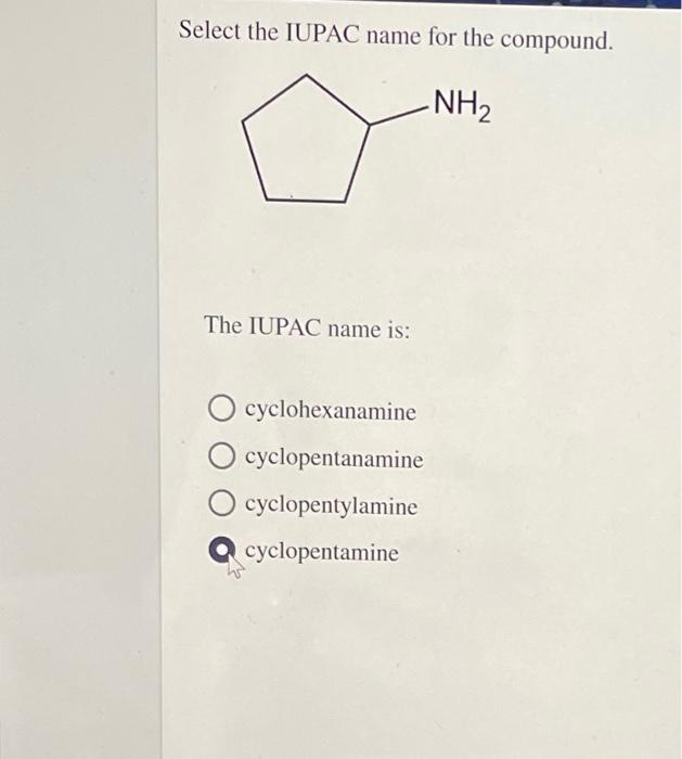 Solved Select the IUPAC name for the compound. -NH2 The | Chegg.com