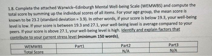Solved The Warwick-Edinburgh Mental Well-being Scale | Chegg.com