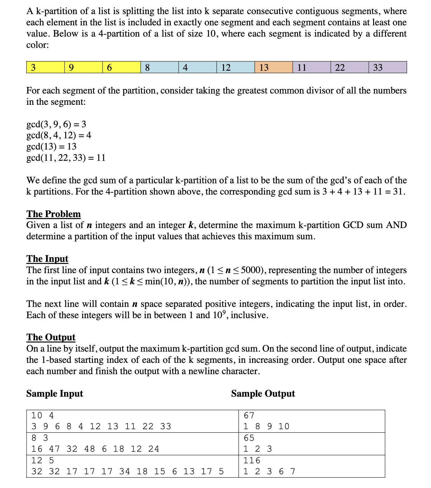 Solved A k-partition of a list is splitting the list into k | Chegg.com