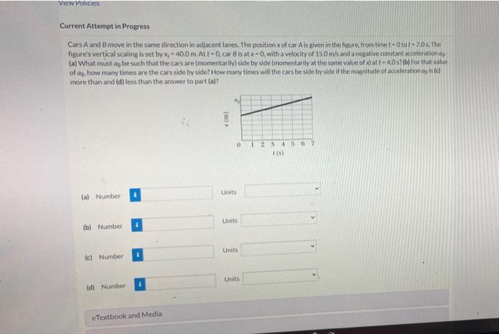 Solved Cars A and 8 move in the same direction in adjacent | Chegg.com