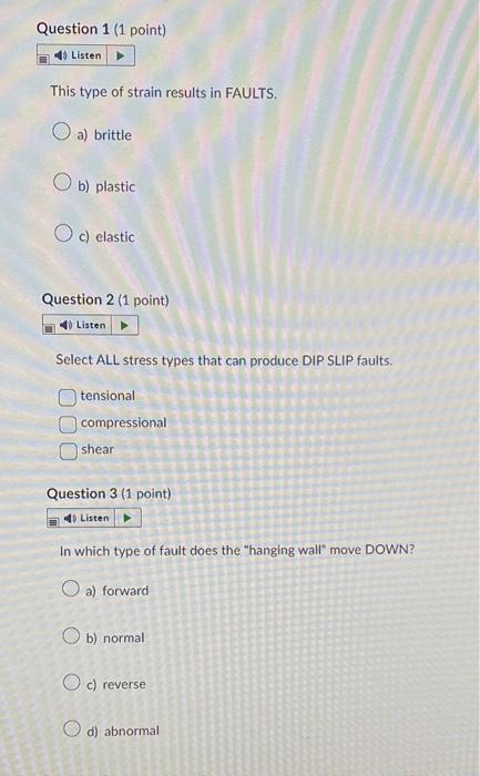 Solved This type of strain results in FAULTS. a) brittle b) | Chegg.com