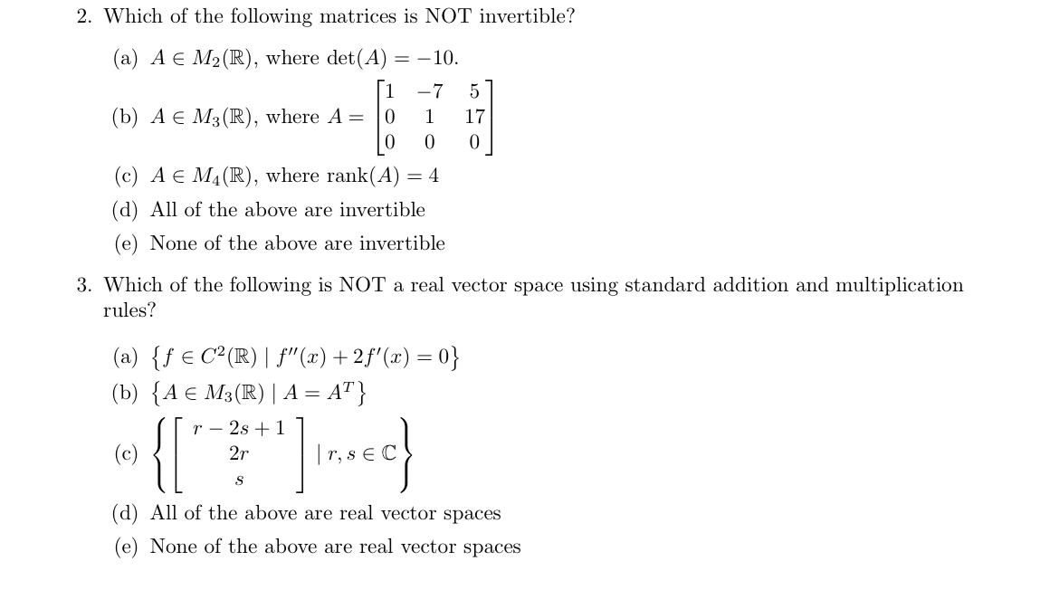 Solved Which of the following matrices is NOT | Chegg.com