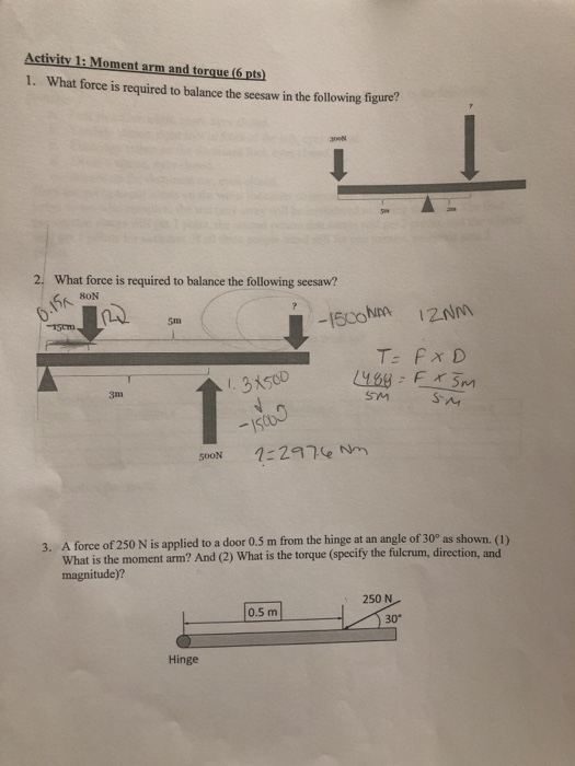 Solved Activity 1: Moment arm and torque (6 pts) 1. What | Chegg.com