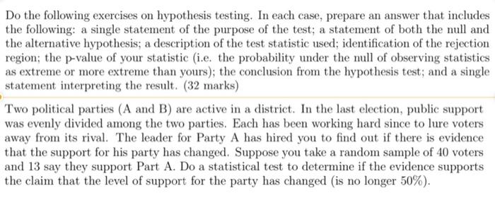 Solved Do the following exercises on hypothesis testing. In | Chegg.com