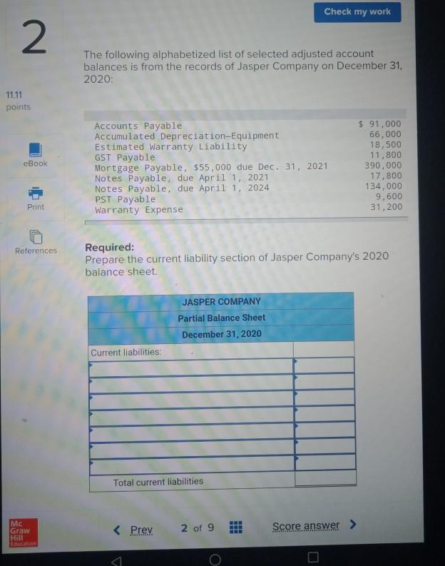 Solved Check my work 2 The following alphabetized list of | Chegg.com