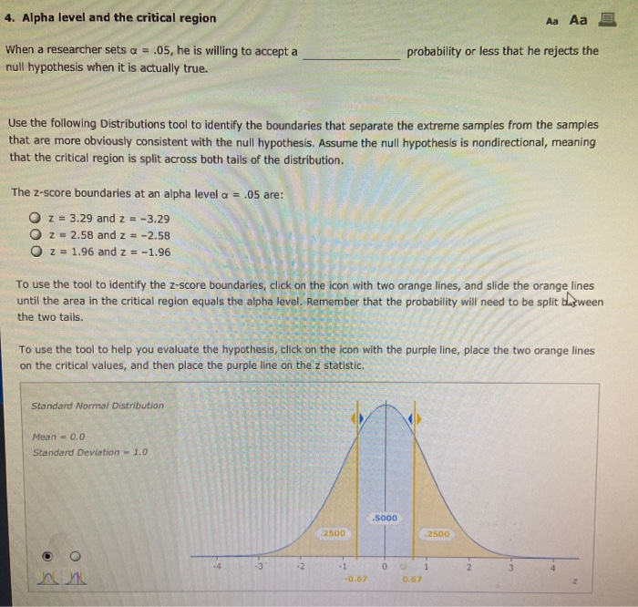 Solved 4. Alpha level and the critical region Aa Aa E | Chegg.com