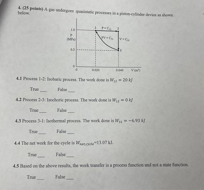Solved 4. (25 points) A gas undergoes quasistatic processes | Chegg.com