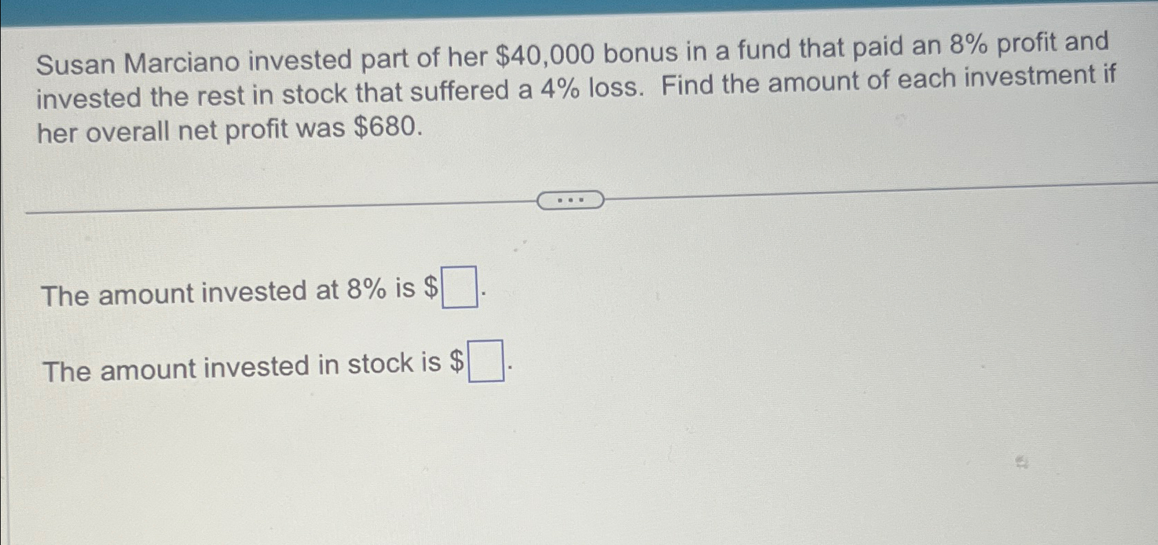 Solved Susan Marciano invested part of her $40,000 ﻿bonus in | Chegg.com