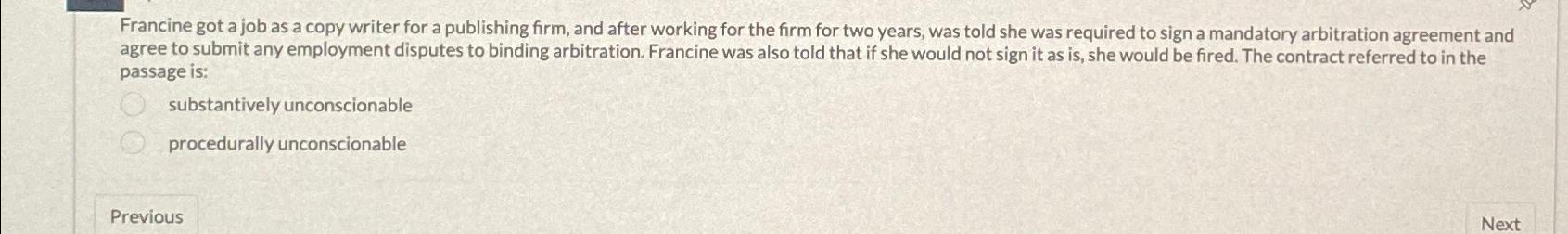 Solved Francine got a job as a copy writer for a publishing | Chegg.com