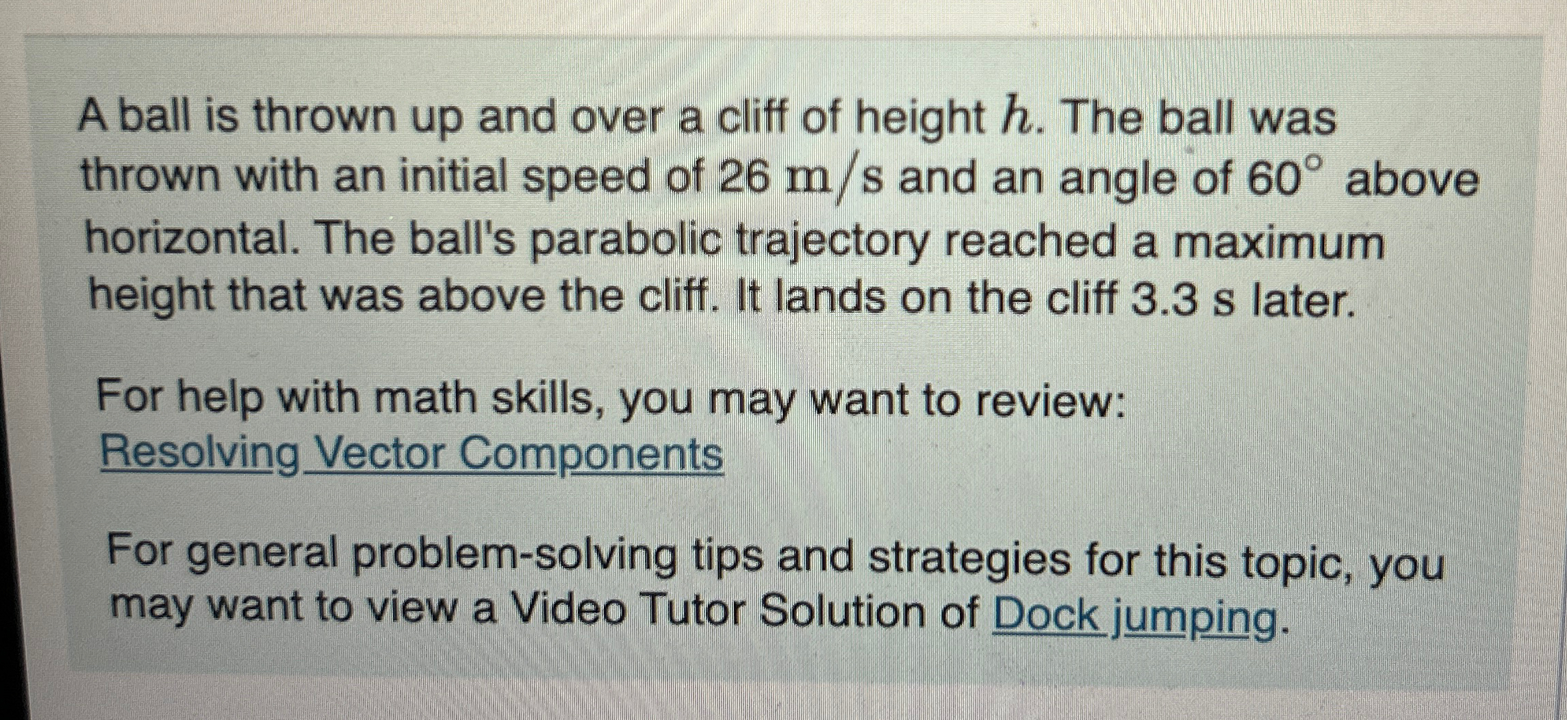 Solved A ball is thrown up and over a cliff of height h. | Chegg.com