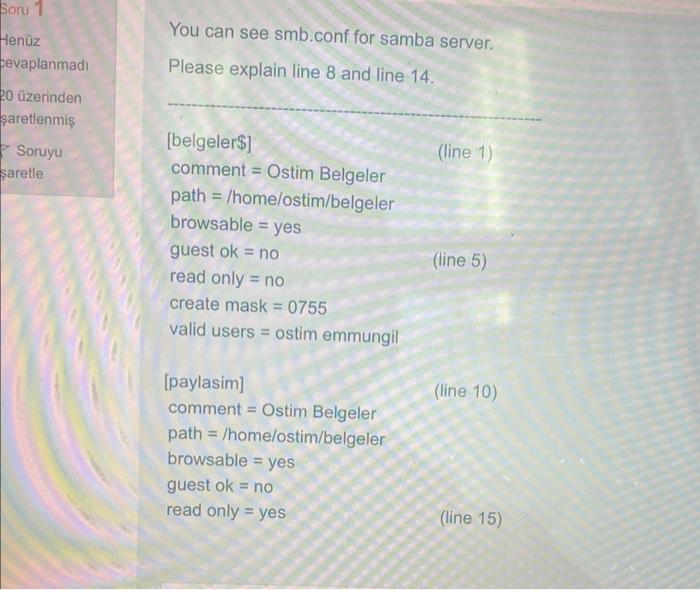 Solved You can see smb.conf for samba server. Please explain | Chegg.com