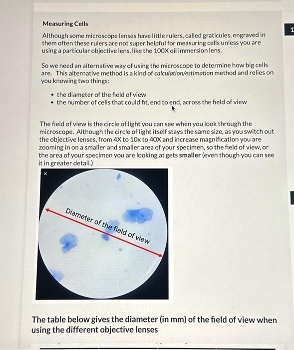 Solved Measuring Cells Although some microscope lenses have | Chegg.com