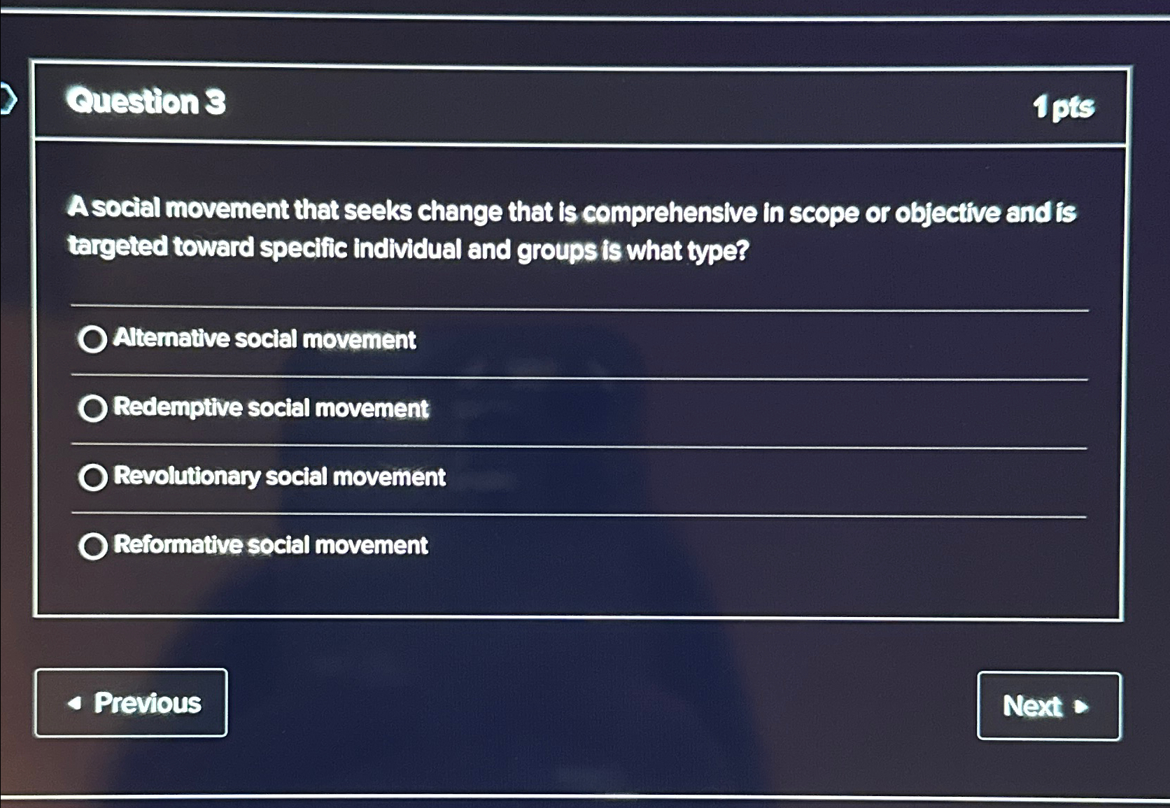 Solved Question1ptsA social movement that seeks change that | Chegg.com