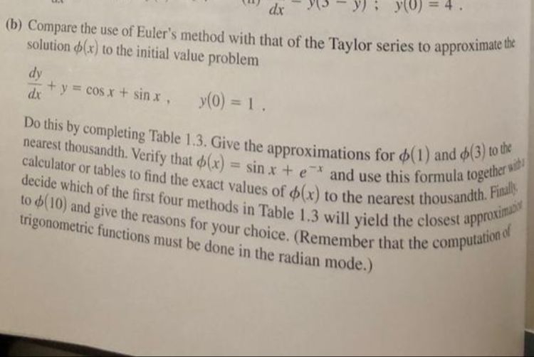 Solved (b) ﻿Compare the use of Euler's method with that of | Chegg.com