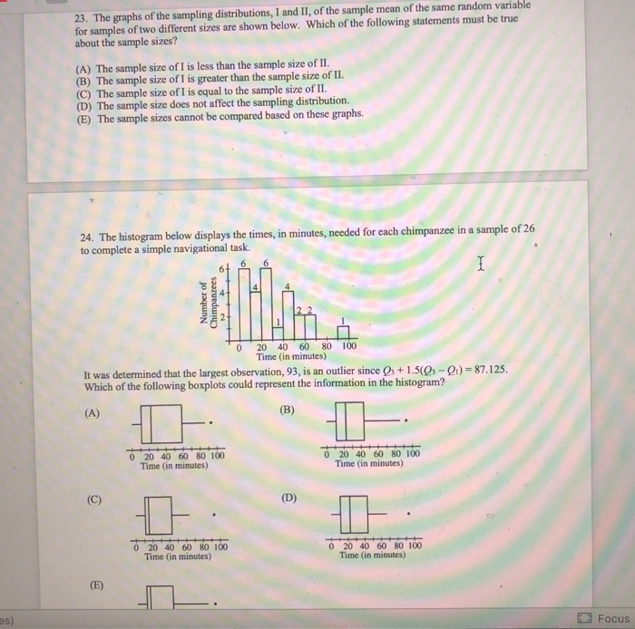 23. The graphs of the sampling distributions, I and | Chegg.com