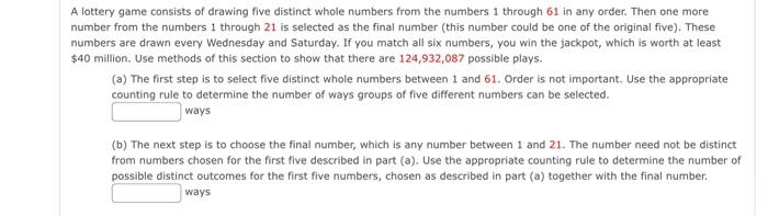 Solved 4 lottery game consists of drawing five distinct | Chegg.com