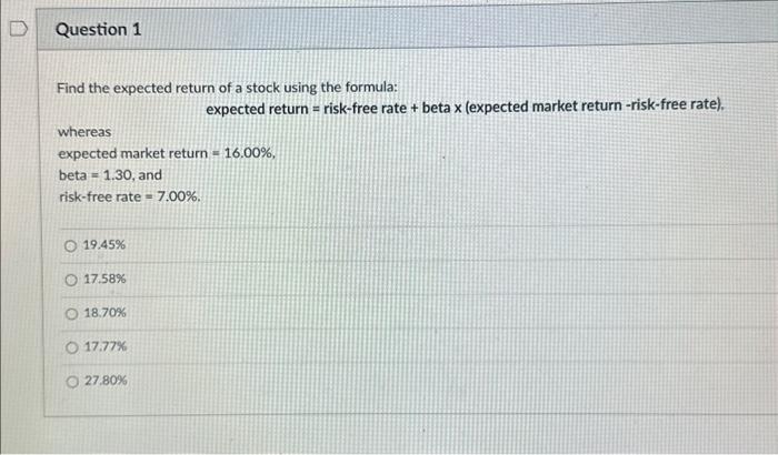 Solved Find the expected return of a stock using the | Chegg.com