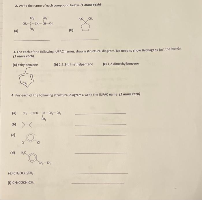 Solved 2. Write the name of each compound below. (1 mark | Chegg.com