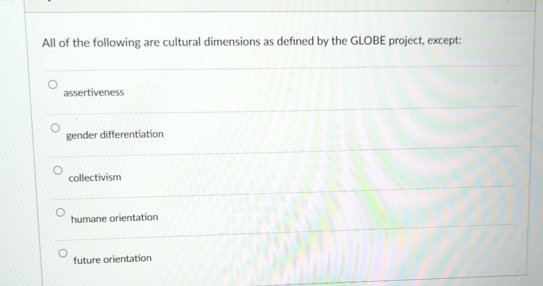 Solved All of the following are cultural dimensions as | Chegg.com