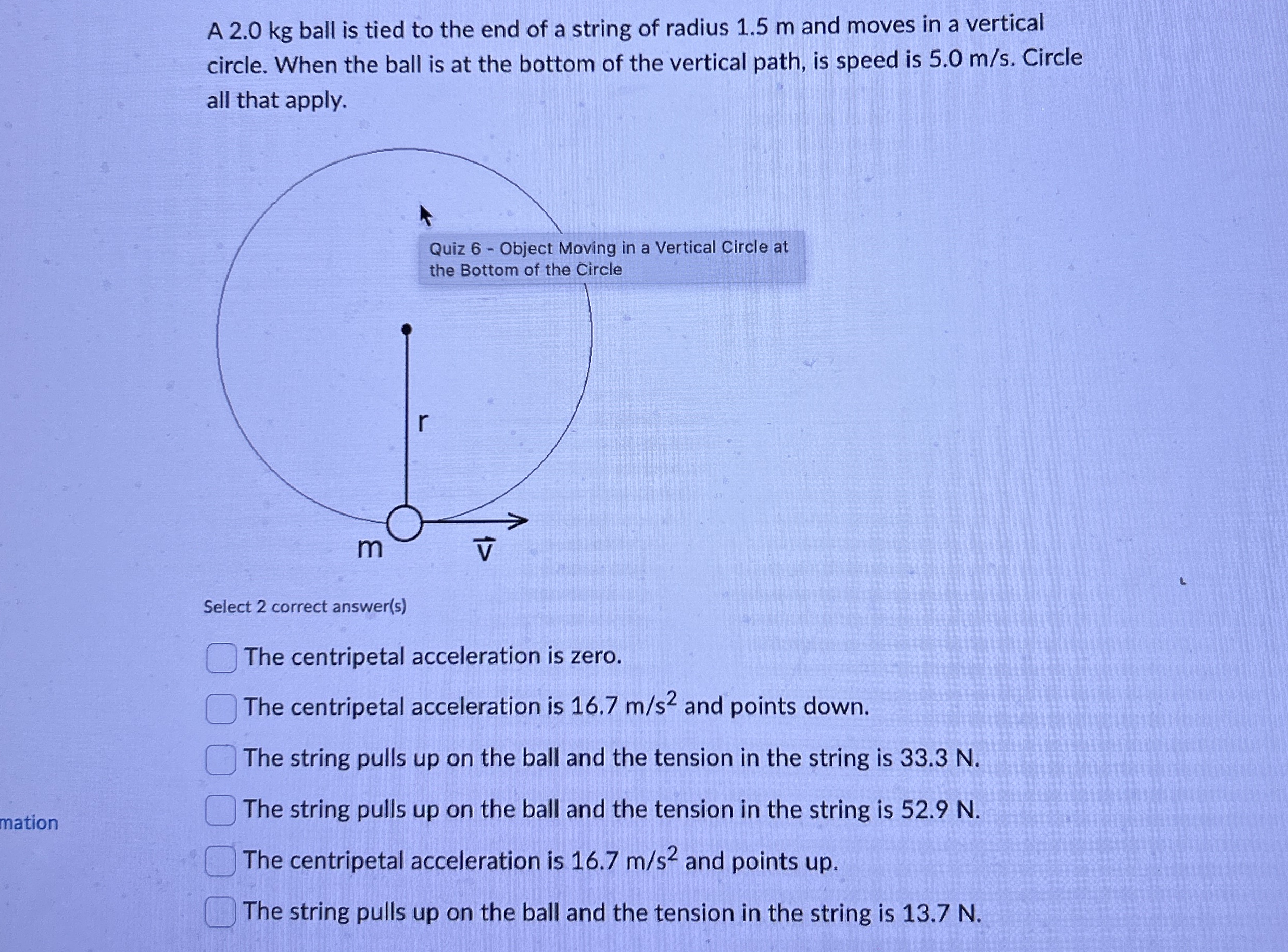 Solved A 2.0 ﻿kg ball is tied to the end of a string of | Chegg.com